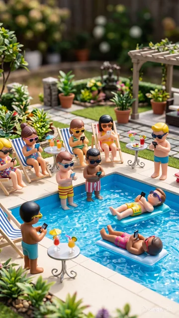 Miniature World Incidents Playful Children Pool Party Fun | AI Video