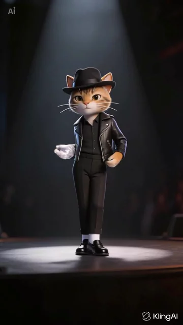 Cat In Black Leather Jacket And Hat On Stage Performing | AI Video