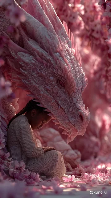 Girl With Dragon Under Pink Tree | AI Video